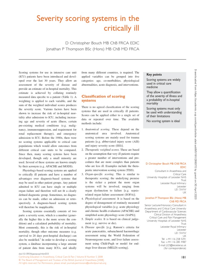 Severity Scoring Systems in The Critically Ill | PDF | Intensive Care ...