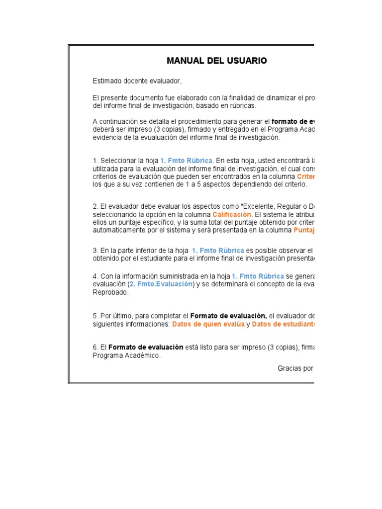 Rubrica Eval Informe Final | PDF | Evaluación | Rúbrica (Académica)