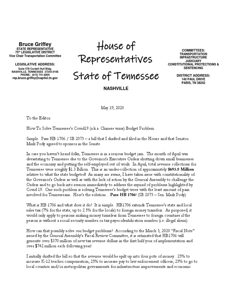 House of Representatives State of Tennessee: Bruce Griffey | PDF ...