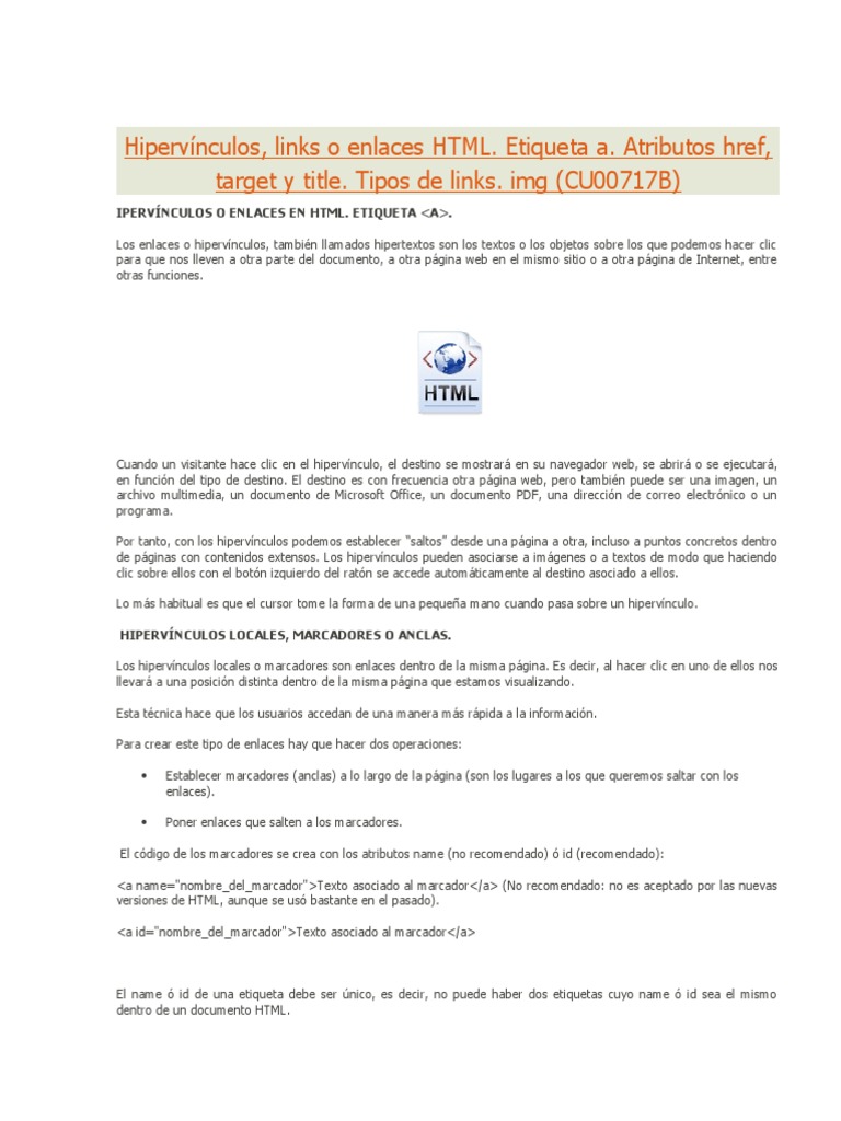 Hipervínculos, Links o Enlaces en HTML | PDF | Hipervínculo | HTML