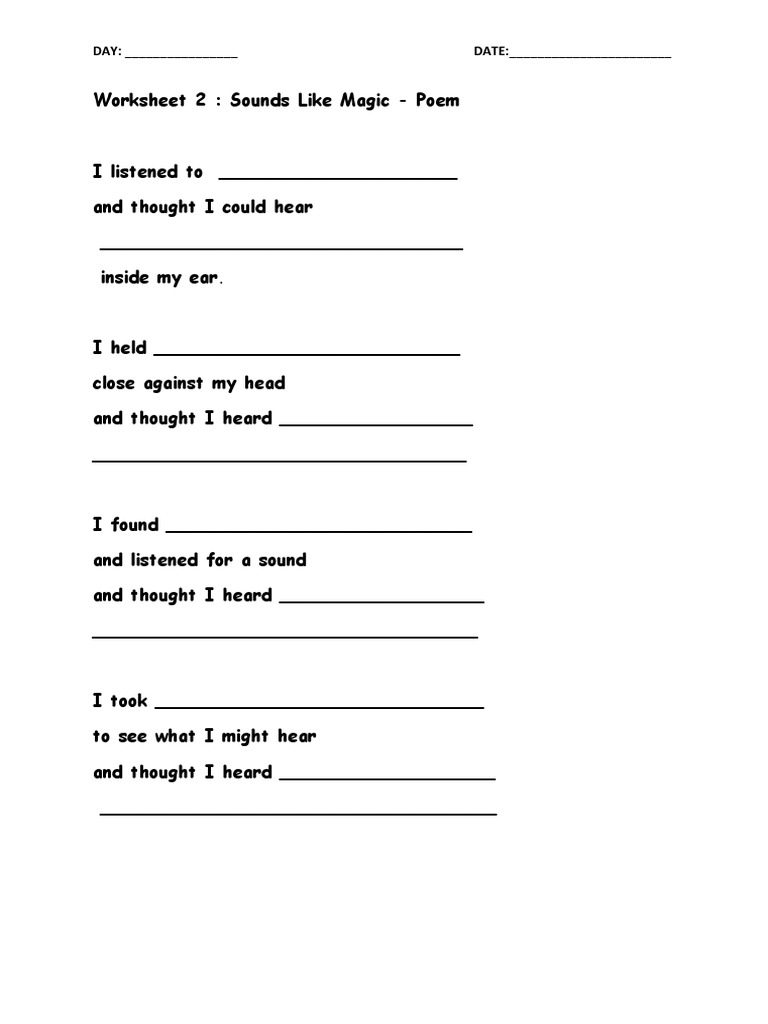 Sounds Like Magic Poem Worksheet | PDF | Self-Improvement