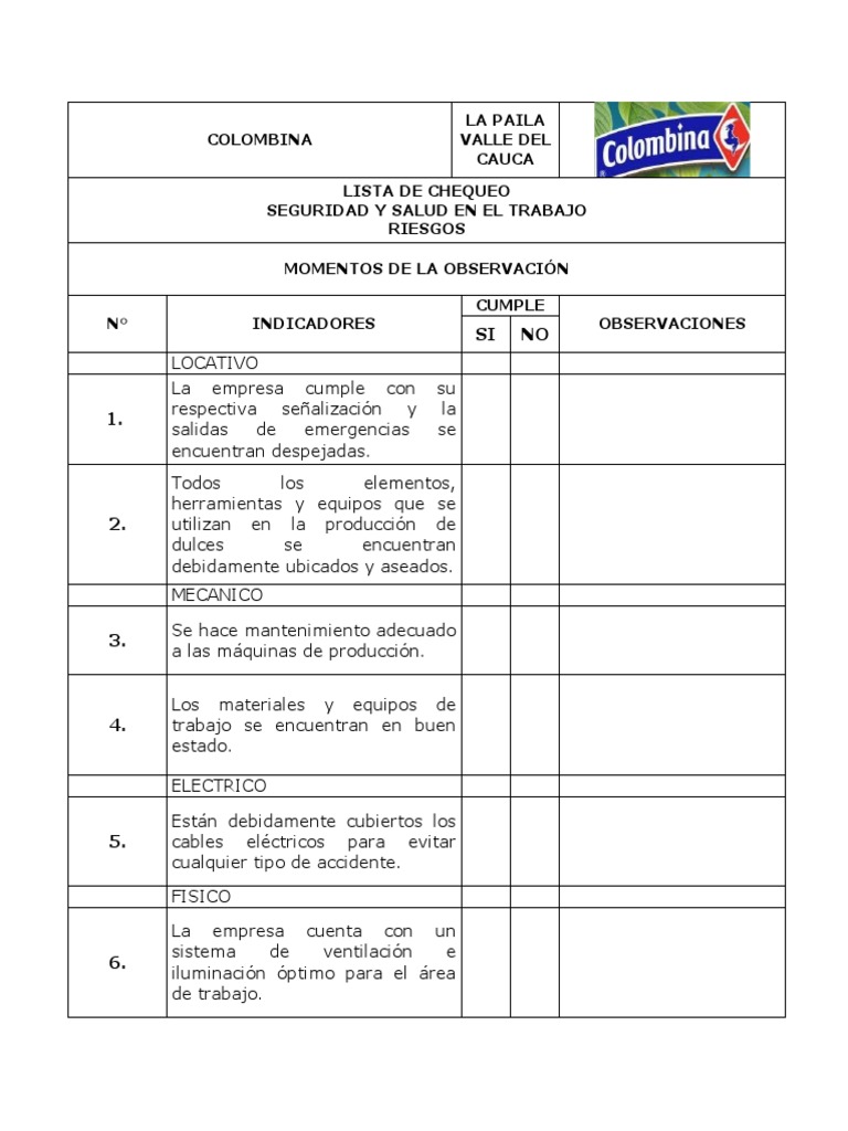 Lista de Chequeo Riesgos S.O | PDF Lista de Chequeo Riesgos S.O | PDF