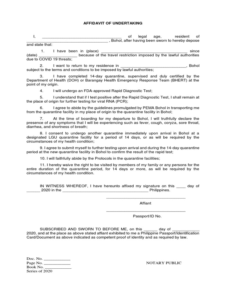 Affidavit of Undertaking Lsi | PDF | Quarantine | Affidavit