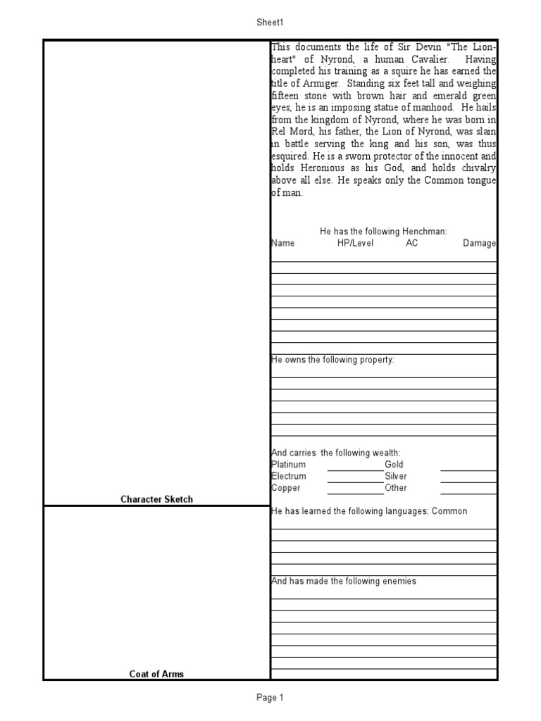 ADnD Blank Character Sheet - Ods | PDF | Leisure