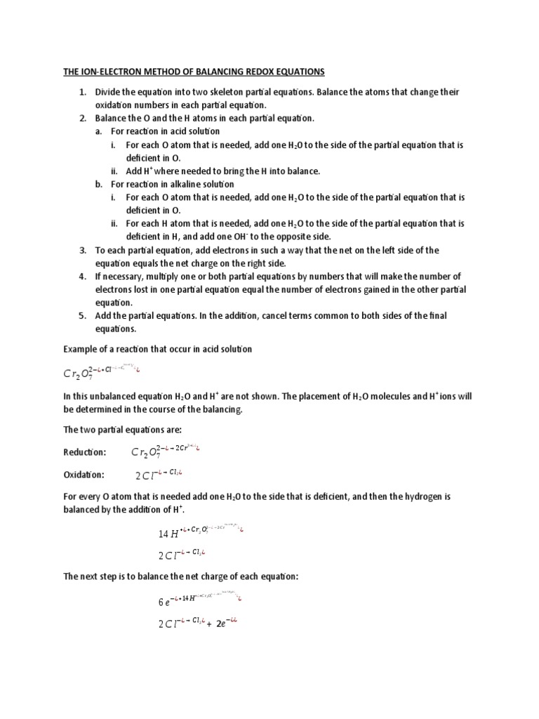 Balancing Redox Reactions Through The Ion-Electron Method | PDF | Redox ...
