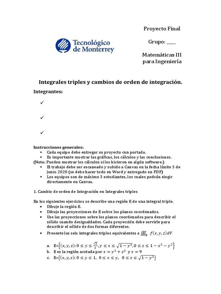 Proyecto Integrales Triples 2020-11 | PDF | Integral | Enseñanza de ...