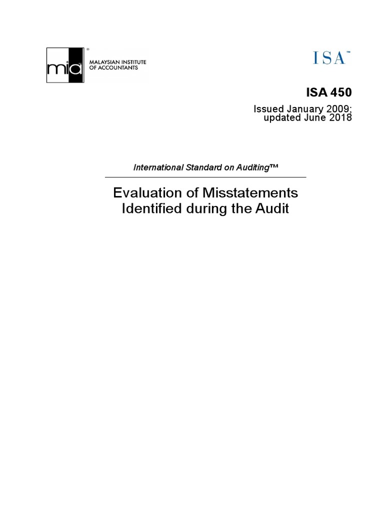 Isa 450 | PDF | Financial Audit | Audit
