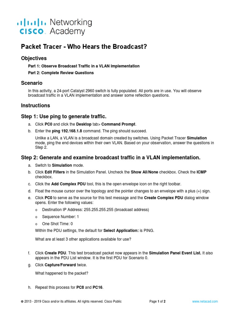 3.1.4 Packet Tracer - Who Hears The Broadcast PDF | Download Free PDF | Telecommunications ...