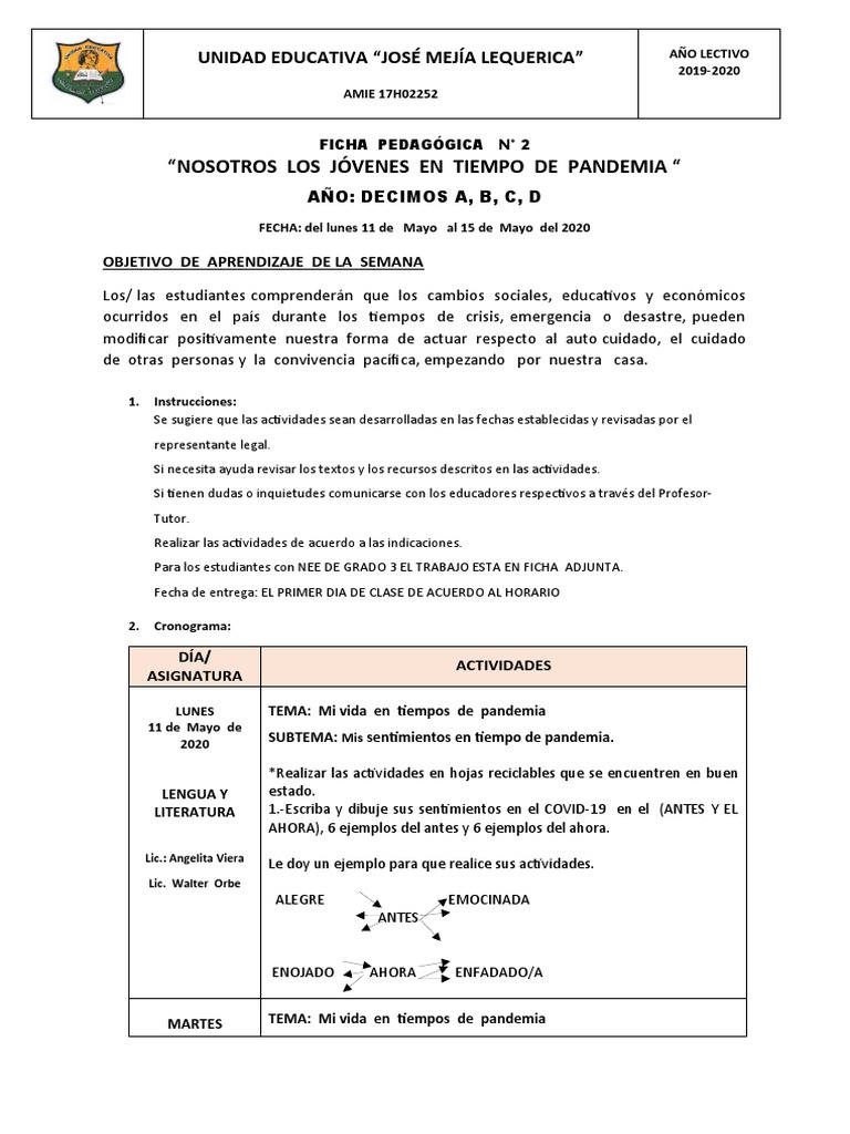 GUÍAS DECIMO AÑOS 11 MAYO - 15 de MAYO | PDF | Cómics | Panes