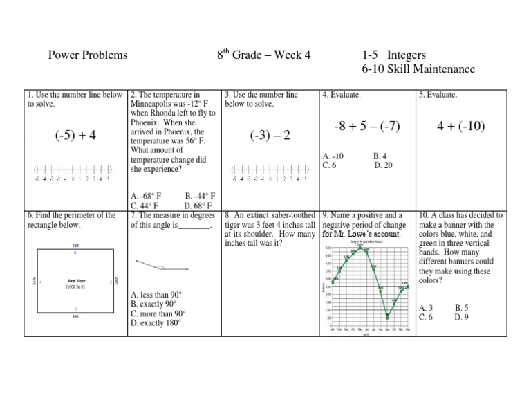 Power Problems 8 Grade - Week 4 1-5 Integers 6-10 Skill Maintenance ...