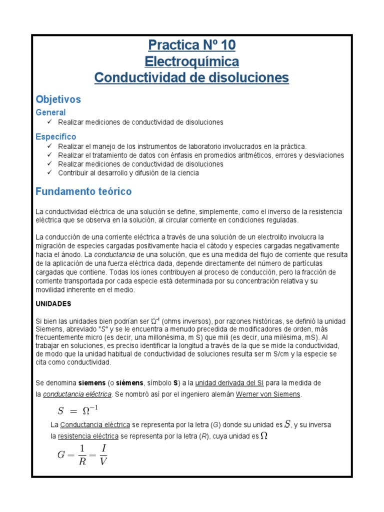 Medición de la conductividad eléctrica de disoluciones de NaCl y CH3COOH | PDF | Resistividad ...