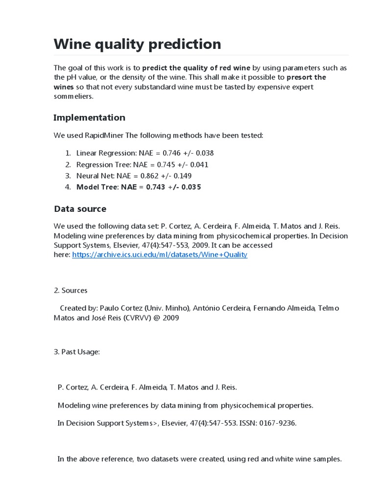 Wine Quality Prediction: Implementation | PDF | Statistical ...