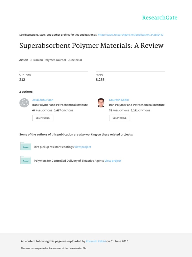 Superabsorbent Polymer Materials A Review | PDF | Gel | Polymer Chemistry
