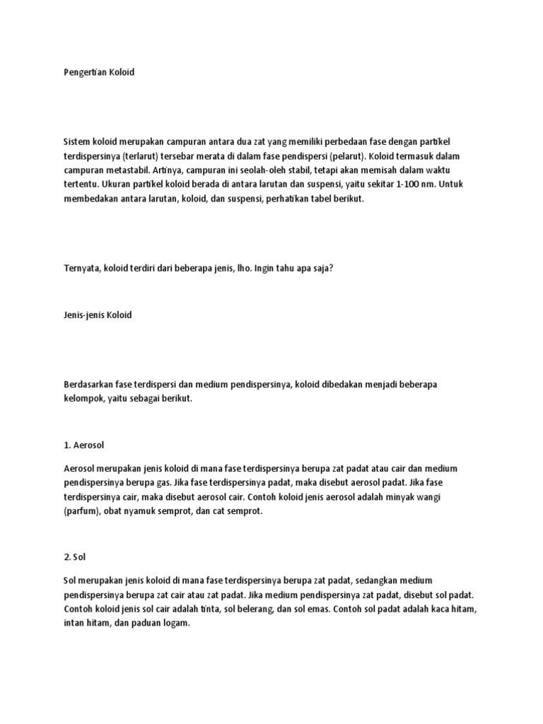 Pengertian dan Jenis-jenis Koloid | PDF