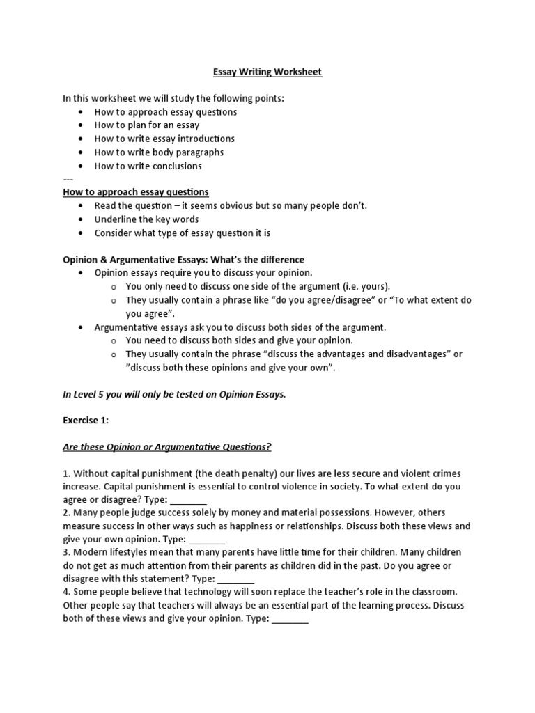 Essay Writing Worksheet - For SS To Do in Own Time | PDF | Essays ...