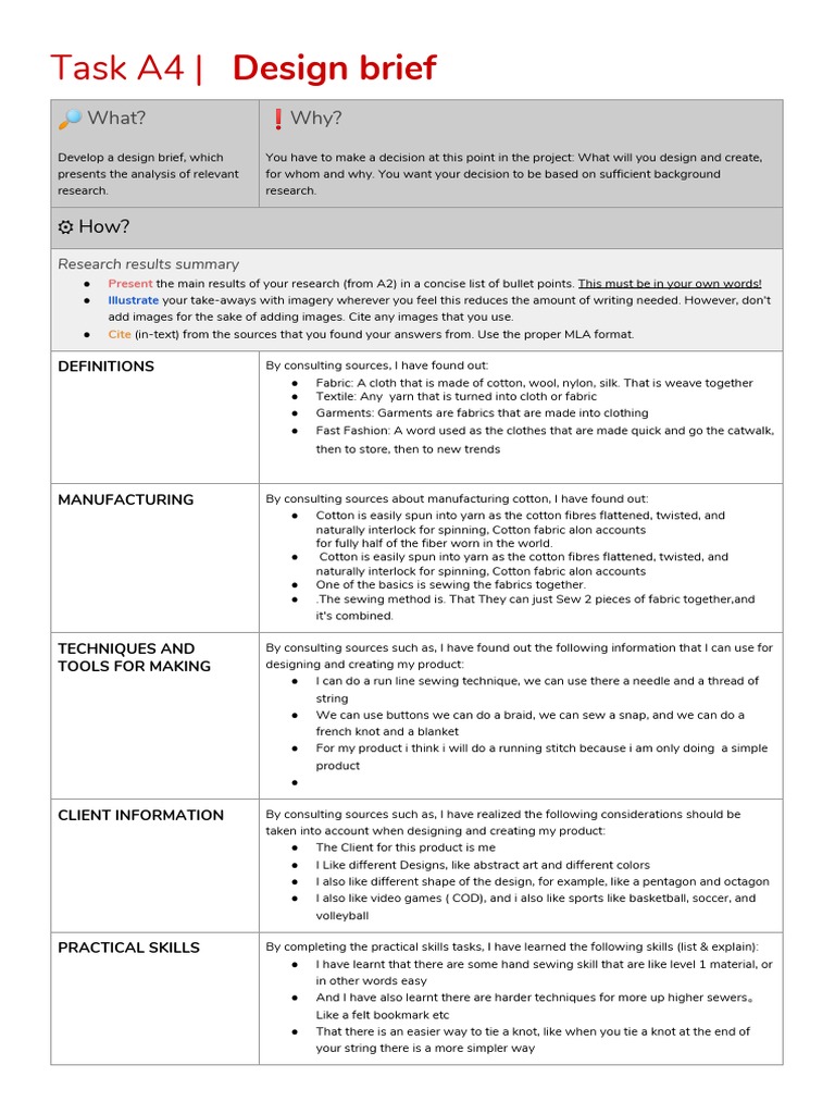 Design Brief for Sustainable Toy Project | PDF | Spinning (Textiles ...