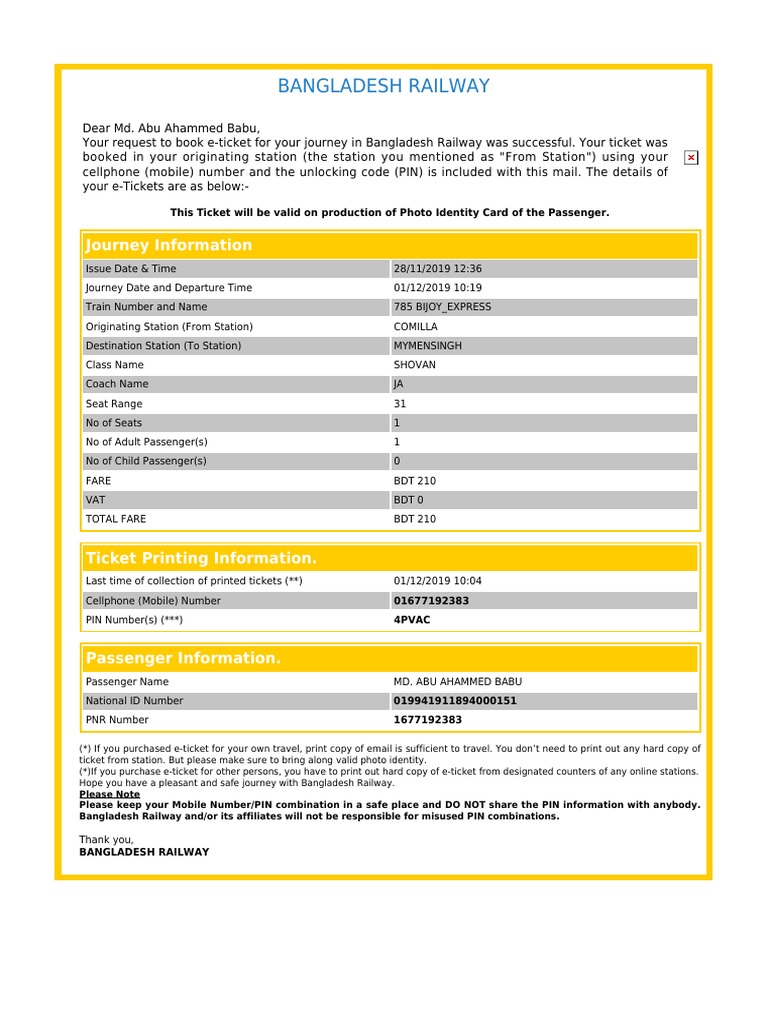 Bangladesh Railway e Ticket PDF | PDF | Service Industries | Ephemera