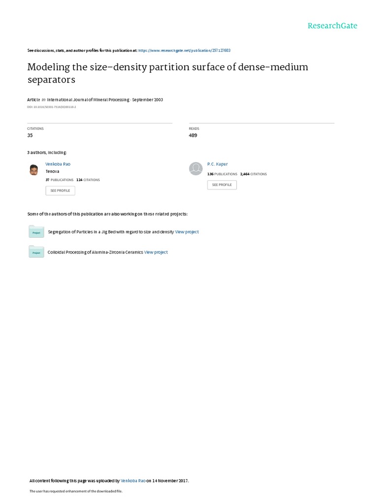 Modeling The Size-Density Partition Surface of Dense-Medium Separators ...