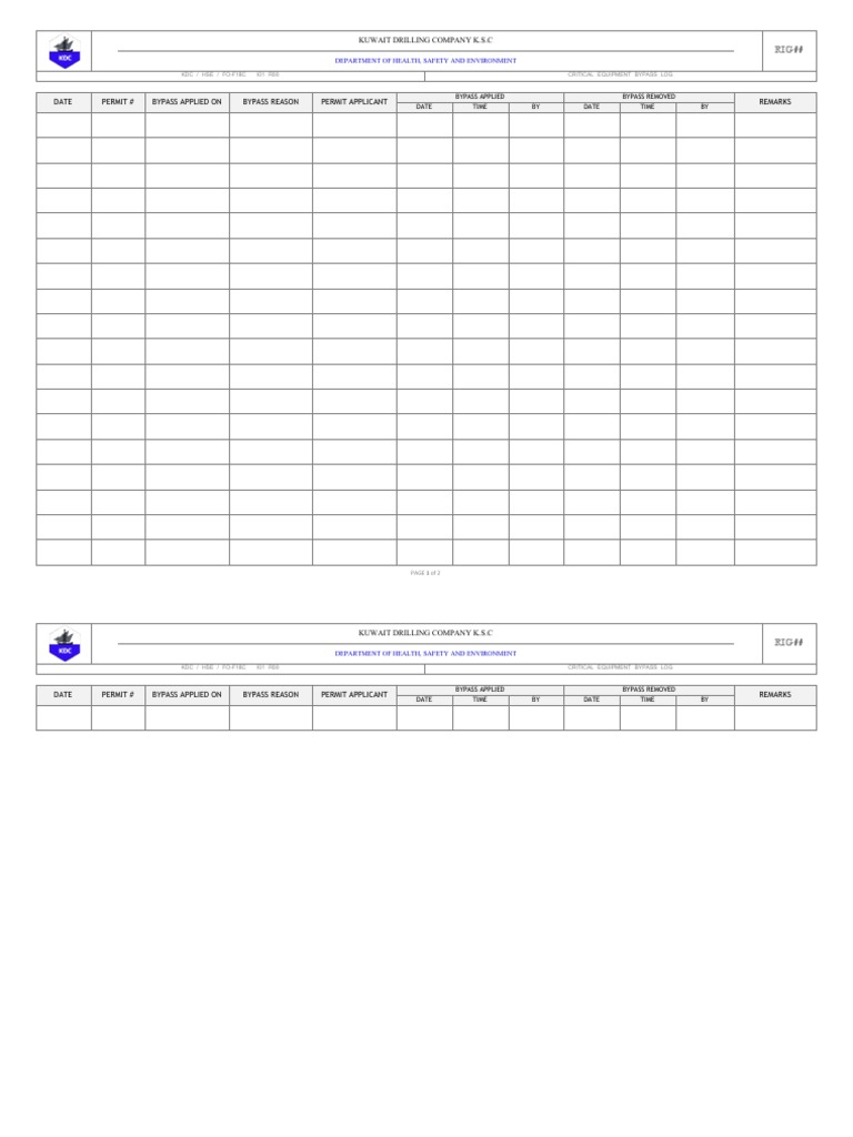 18C - FO - Critical Equipment Bypass Log | PDF