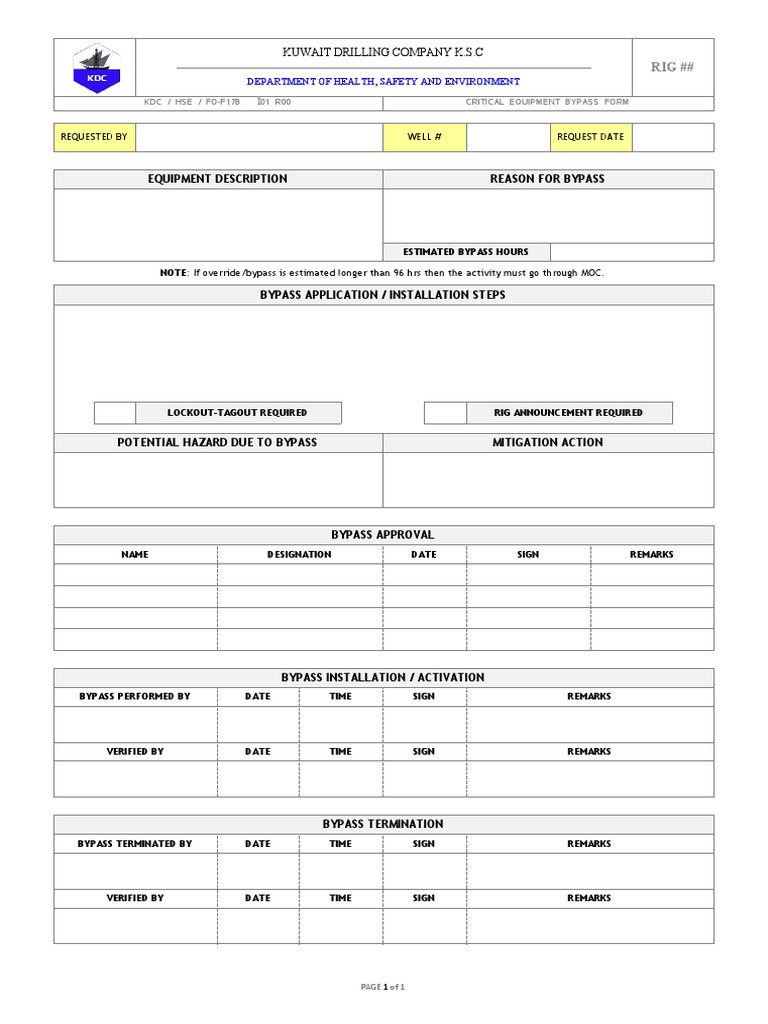 17B - FO - Critical Equipment Bypass Request Form | PDF