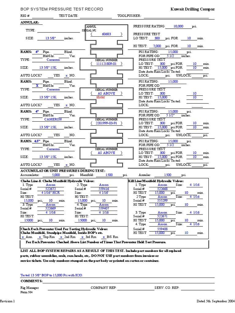 16 - BOP Pressure Test Records | PDF | Manufactured Goods | Equipment