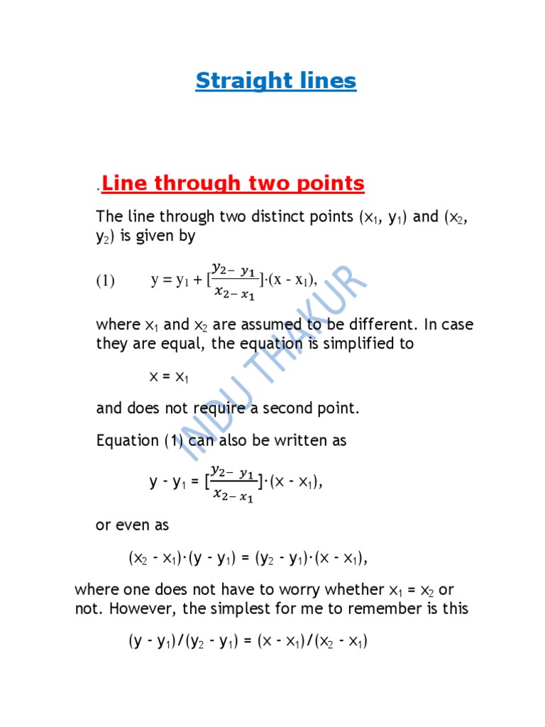 Straight Lines: Line Through Two Points | PDF | Line (Geometry) | Slope