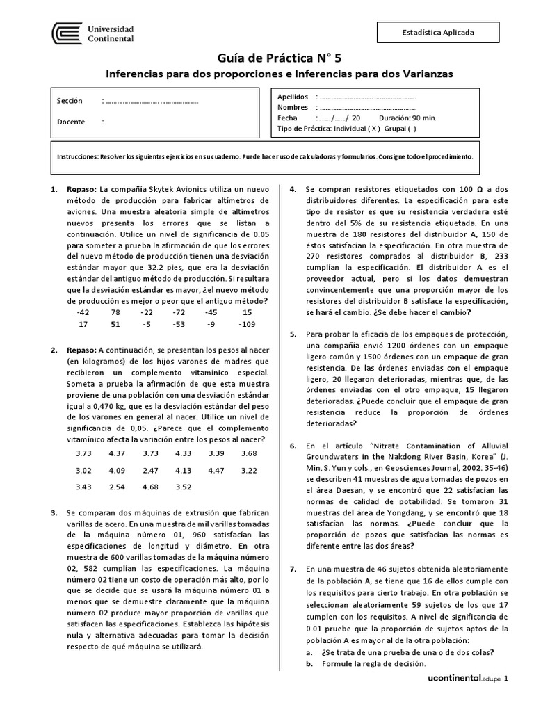 Guía de Práctica - Semana 05 | PDF | Prueba de hipótesis estadísticas ...