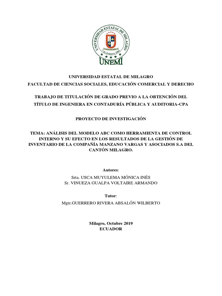 Análisis Del Modelo Abc Como Herramienta de Control Interno y Su Efecto ...