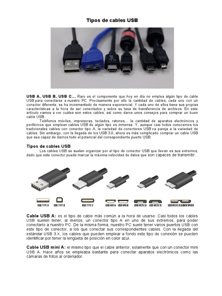 Tipos de Cables USB | PDF | USB | Ingeniería Informática