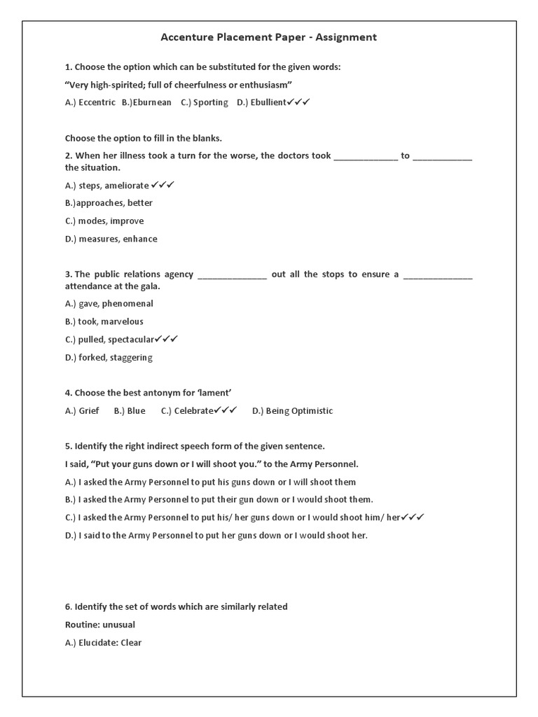 Accenture Placement Papers - Verbal Ability MCQS | PDF | Mercury ...