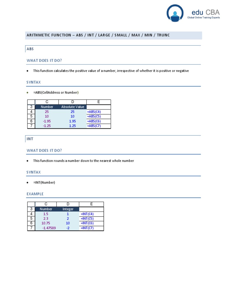 Arithmetic Functions MAX MIN ABS Etc | PDF | Integer | Mathematical ...