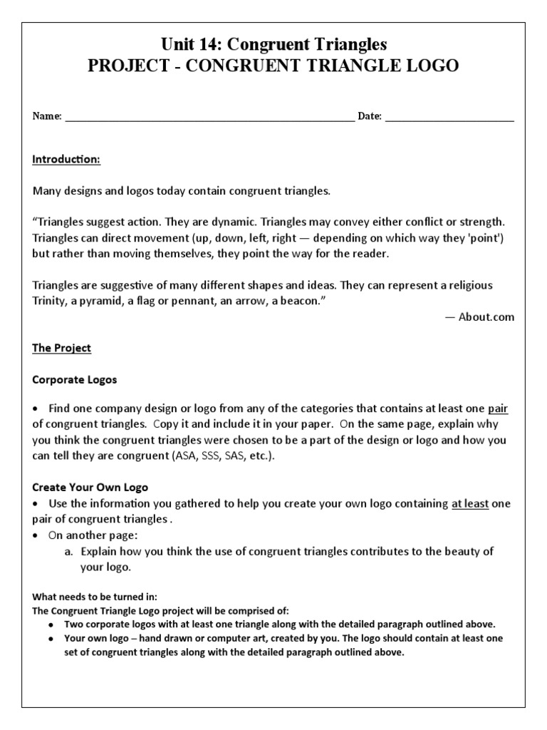 Congruent Triangle Logo Project | PDF | Triangle | Teaching Mathematics