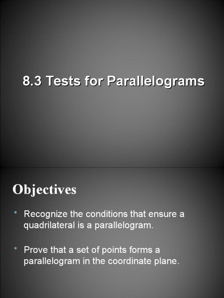 Tests For Parallelograms | PDF | Elementary Geometry | Geometry