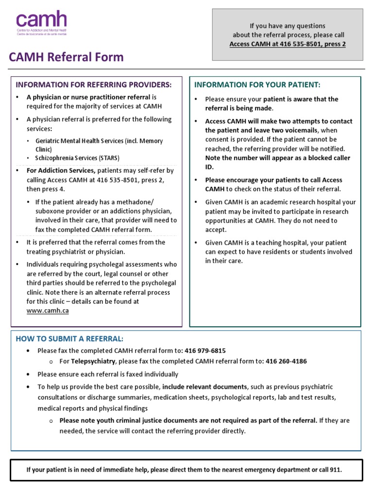 CAMH Referral Form PDF | PDF | Patient | Transgender