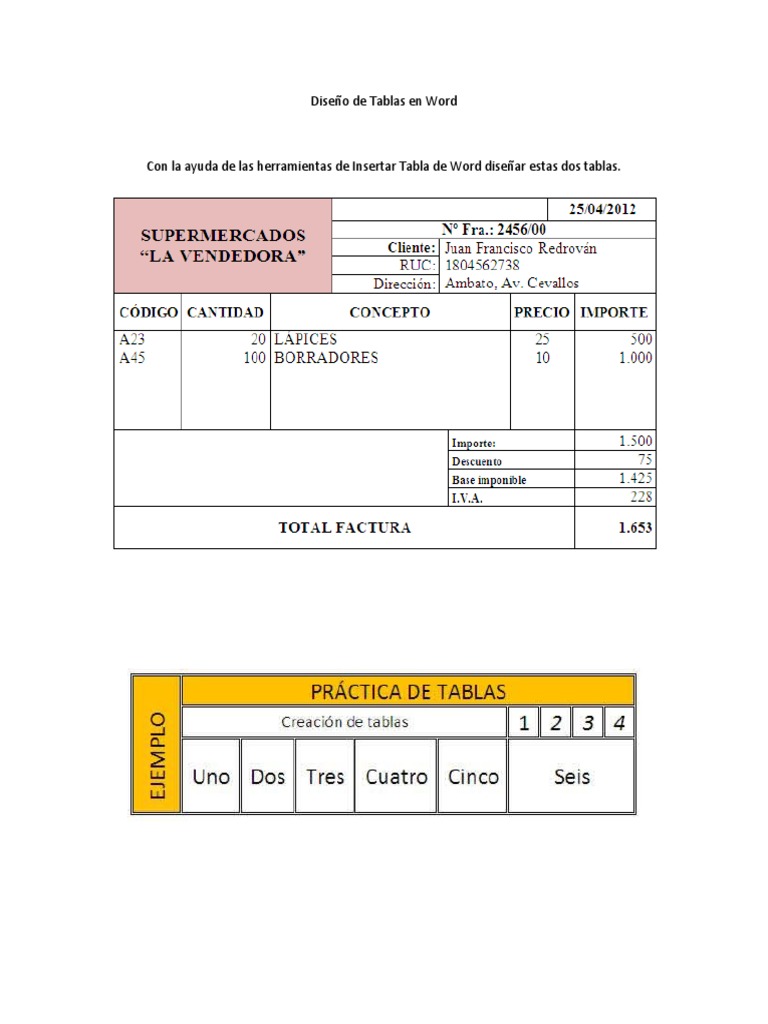 Diseño de Tablas en Word. | PDF