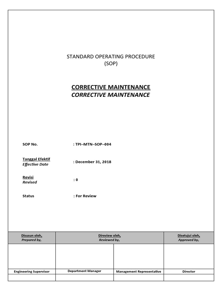 TPI-MTN-SOP-004 Corrective Maintenance PLTU | PDF | Business | Economic ...