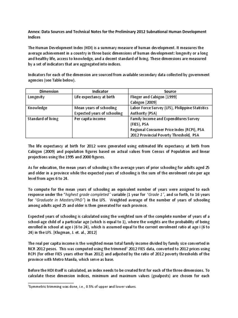 2012 HDI Technical Notes | PDF | Coefficient Of Variation | Statistics