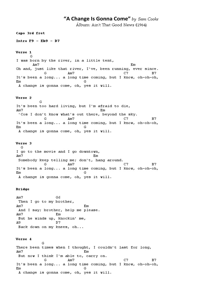 Sam Cooke's "A Change Is Gonna Come" Lyrics | PDF | Entertainment (General)