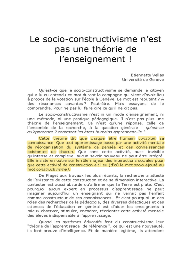 Socioconstructivisme | PDF | Constructivisme (Philosophie de l'Éducation) | Psychologie