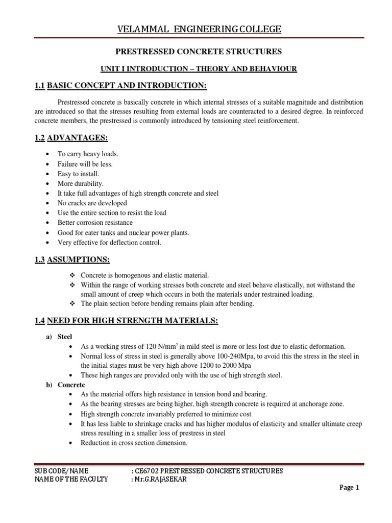 PSC Notes | PDF | Prestressed Concrete | Strength Of Materials