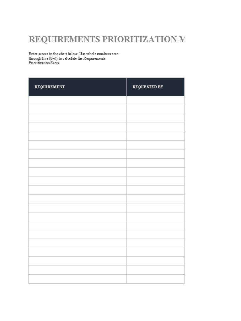Requirements Prioritization Matrix Template | PDF