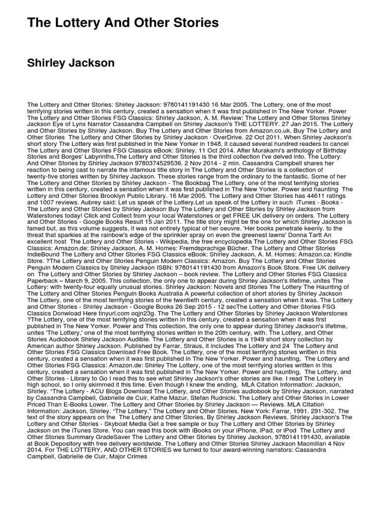 The Lottery and Other Stories: Shirley Jackson | PDF | Books | Publishing