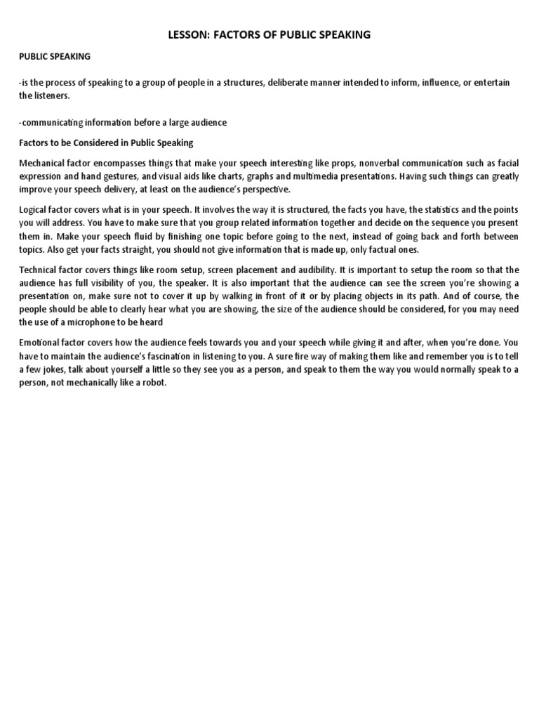 Lesson (Factors of Public Speaking) | PDF