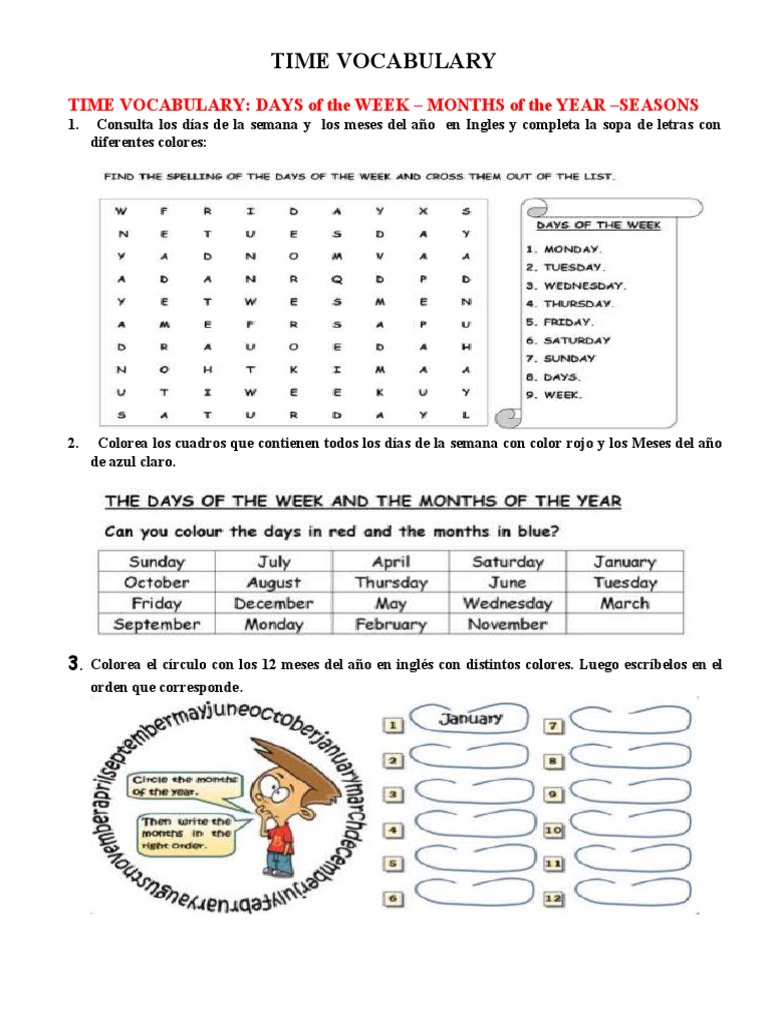 Time Vocabulary: Time Vocabulary: Days of The Week - Months of The Year ...
