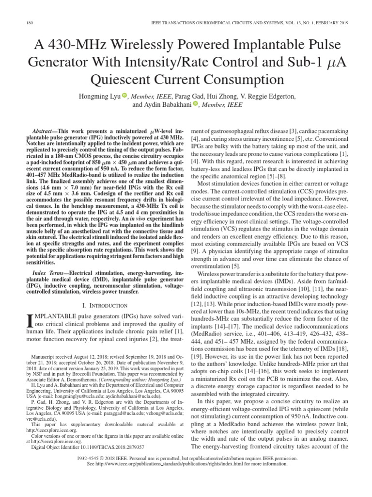 A 430-MHz Wirelessly Powered Implantable Pulse Generator With Intensity ...