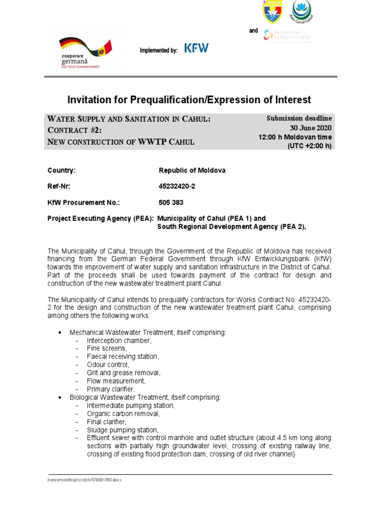 Prequalification for WWTP Cahul Project | PDF | Sewage Treatment ...