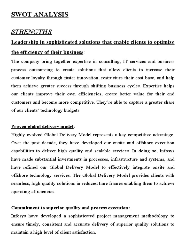 SWOT ANALYSIS Infosys | PDF | Innovation | Outsourcing