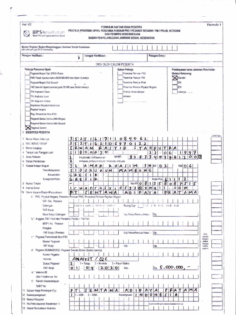 Form BPJS Kesehatan 1 PDF | PDF