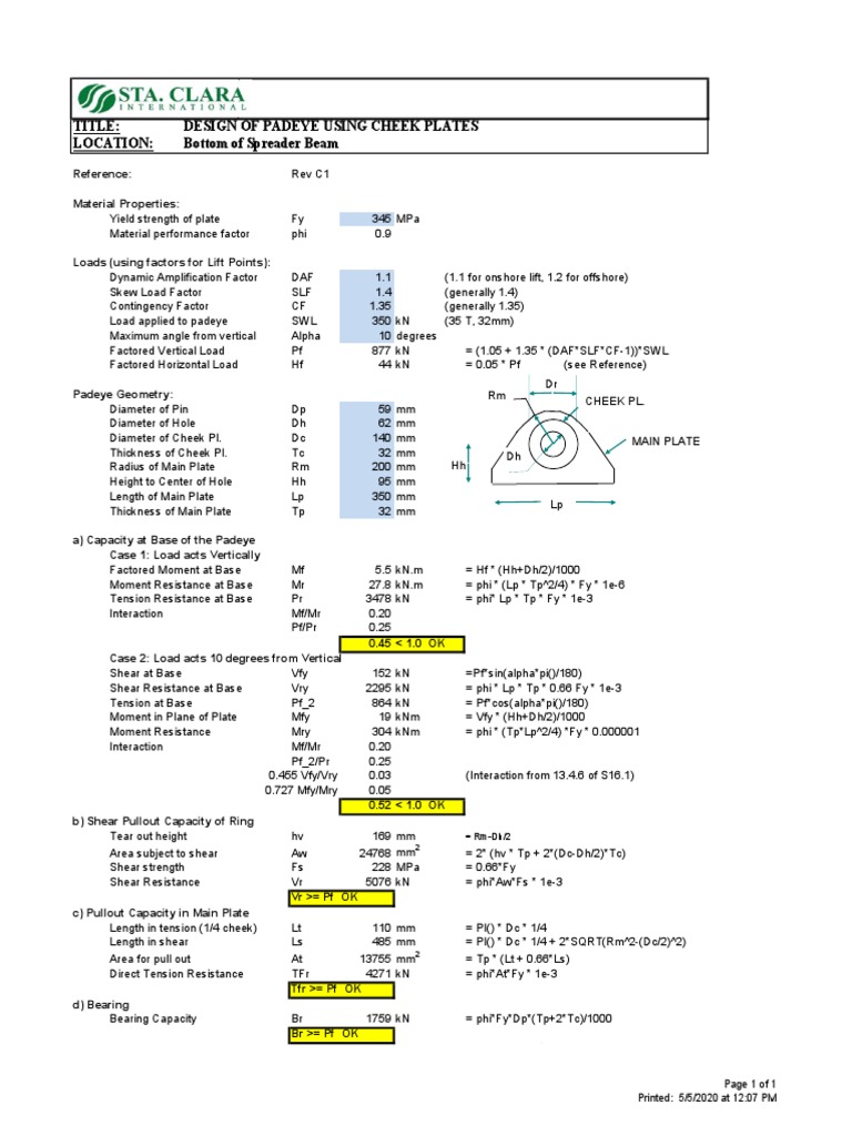 Sfex Pad Eyes Calculations 35T - 32MM | PDF | Chemical Product ...