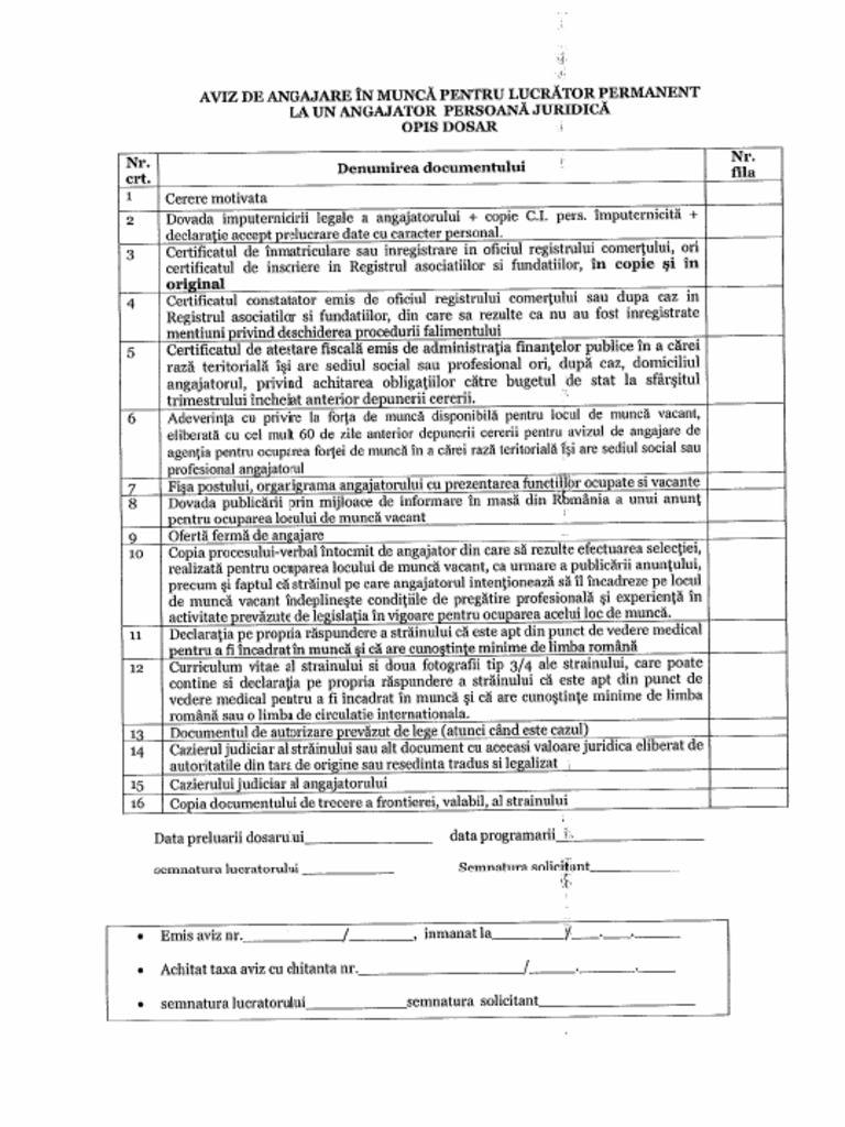 Opis Pentru Aviz de Angajare in Munca | PDF